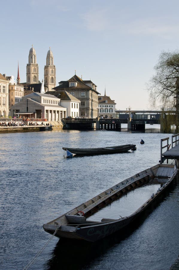 Boats on the river Limmat stock image. Image of europe - 21950001