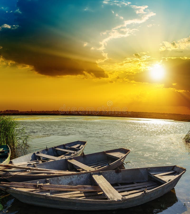 Old boats at the sunset stock image. Image of look, fisherman - 6402479