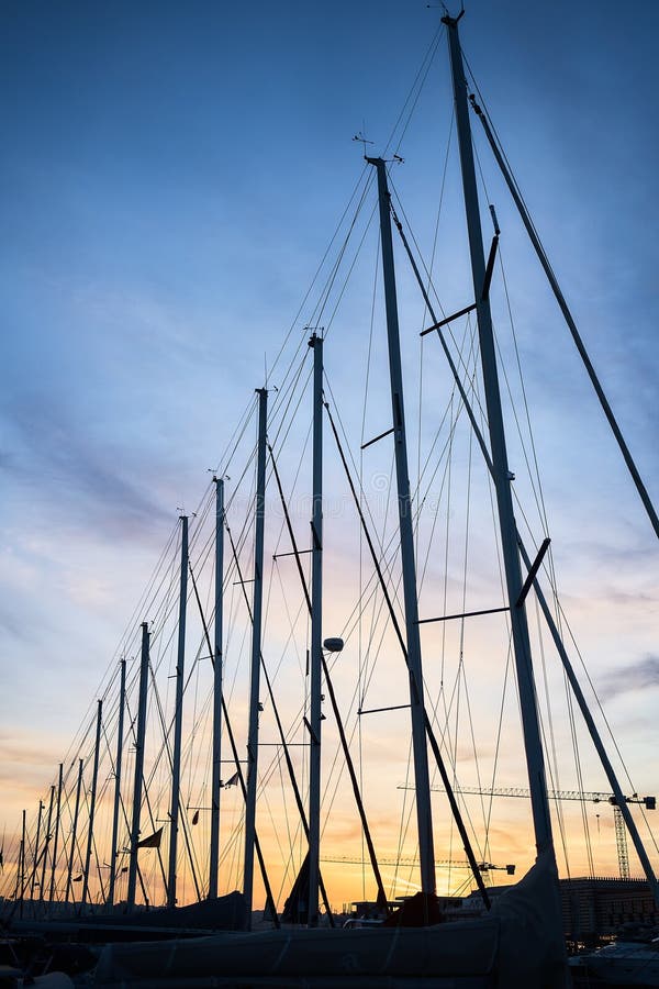 Boats, Sailboats in the Harbor at Sunset Editorial Photography - Image ...