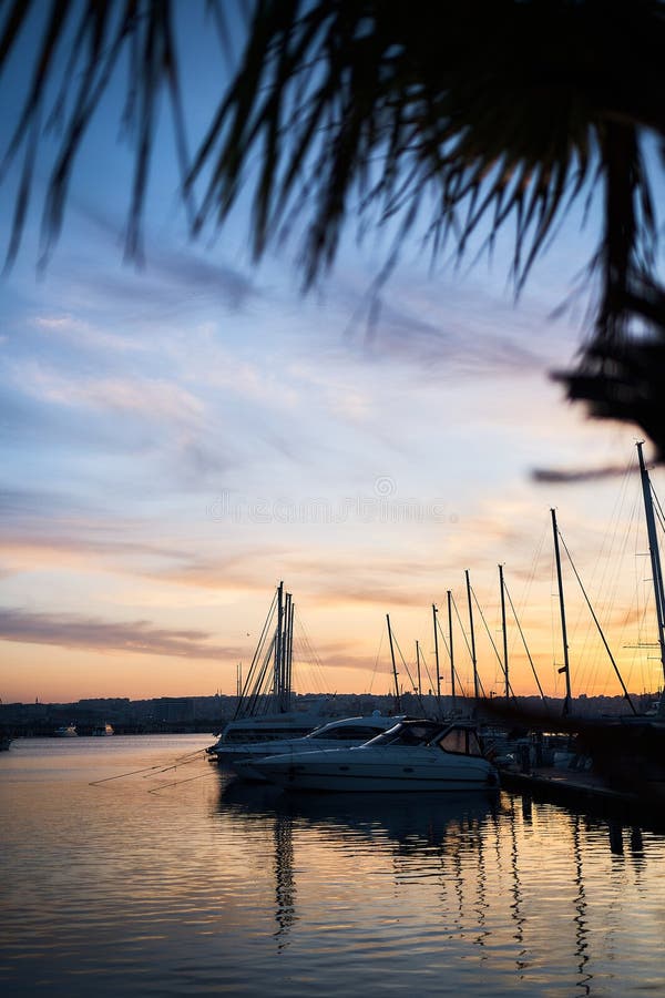 Boats, Sailboats in the Harbor at Sunset Editorial Photography - Image ...