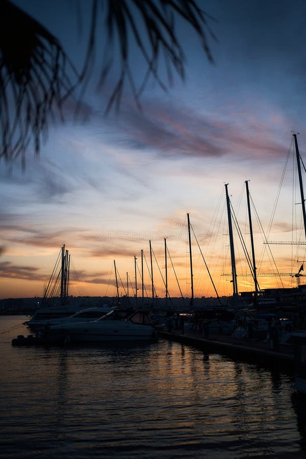 Boats, Sailboats in the Harbor at Sunset Editorial Image - Image of ...