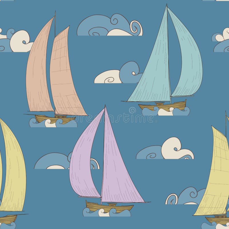 Boats Sailing on Sea Pattern Stock Vector - Illustration of pattern ...