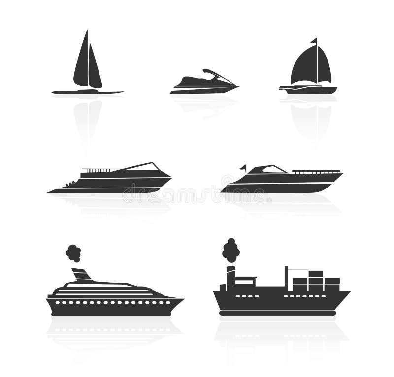Vector Black Ship and Boat Icons Set Stock Vector - Illustration of ...