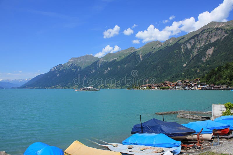 Boats on the Shore of Lake Brienz Stock Image - Image of interlaken ...
