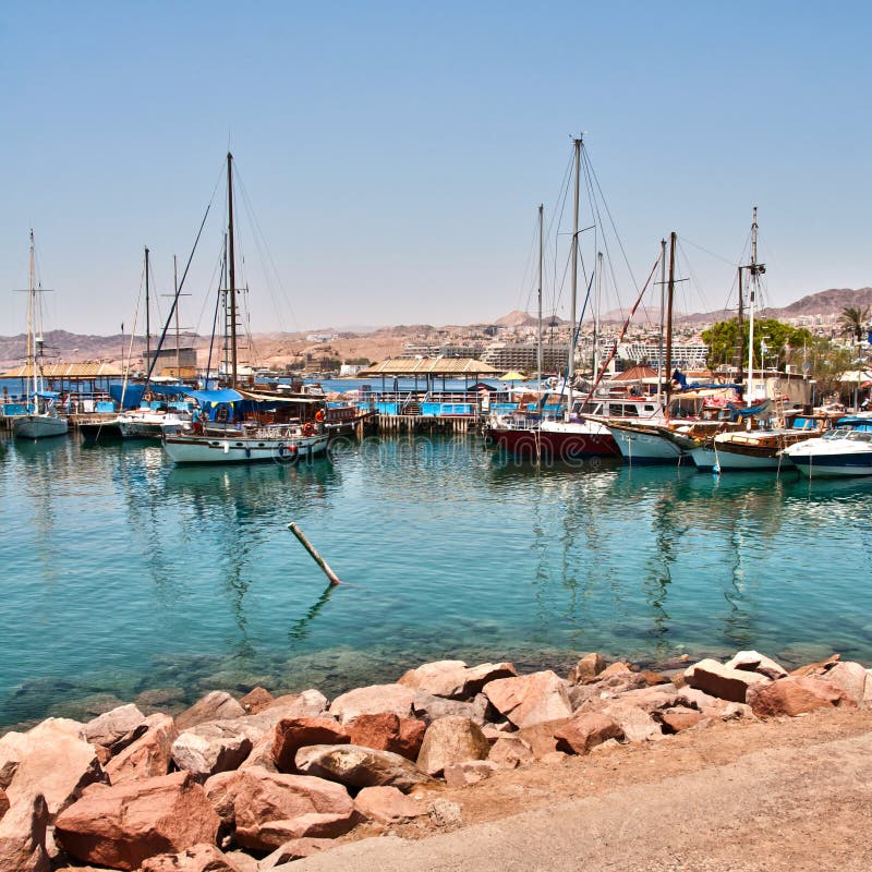 Boats on the Shore of the Red Sea Stock Photo - Image of pier, israel ...