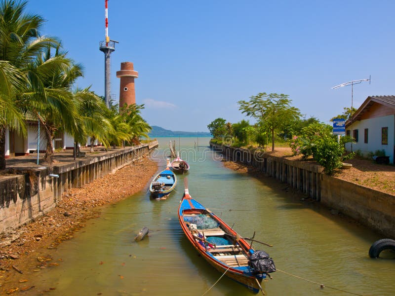 Boats in Thai town stock image. Image of tourism, landing - 8784425