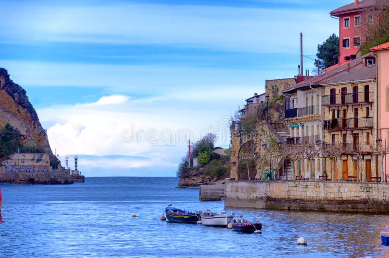 Boats in the Waterfron in Donibane, Spain Stock Image - Image of pasai ...