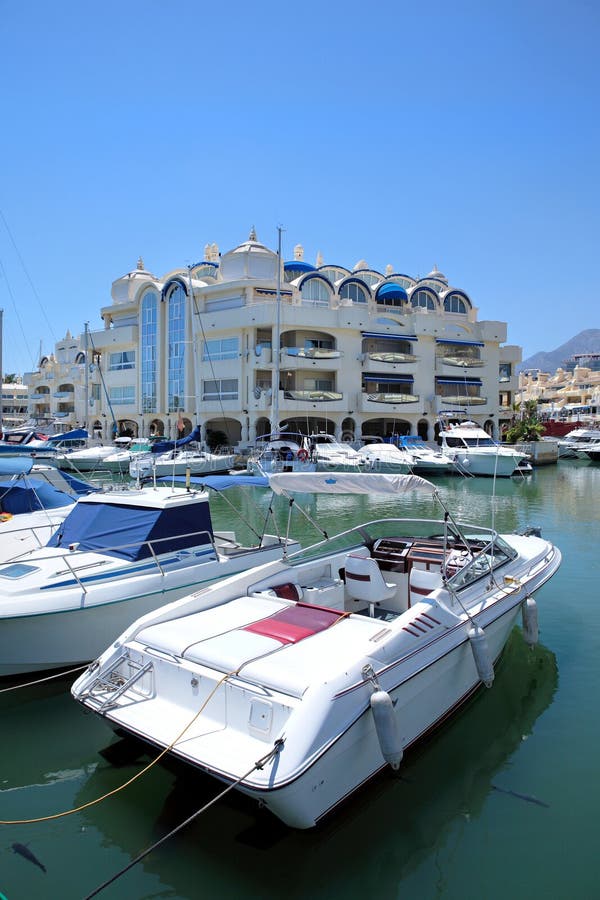 Boats and Yachts Moored in Duquesa Port in Spain on the Costa De Stock ...