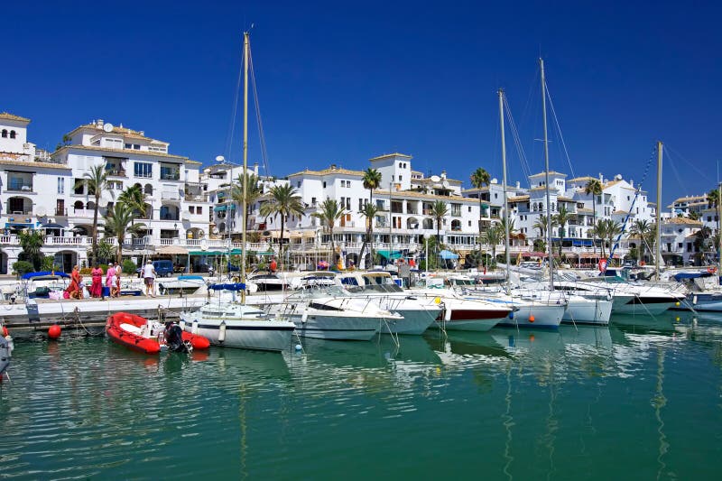 Boats and Yachts Moored in Duquesa Port in Spain on the Costa De Stock ...