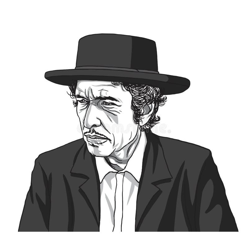 Bob Dylan Hand Drawn Drawing Portrait, Vetor Da Caricatura Imagem ...