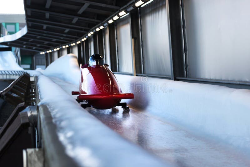 Bob Sled Speeding in an Ice Channel Stock Photo - Image of sports ...
