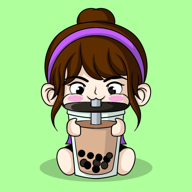 Cute Baby Girl Drinking Bubble Milk Tea Character Design Stock Vector ...