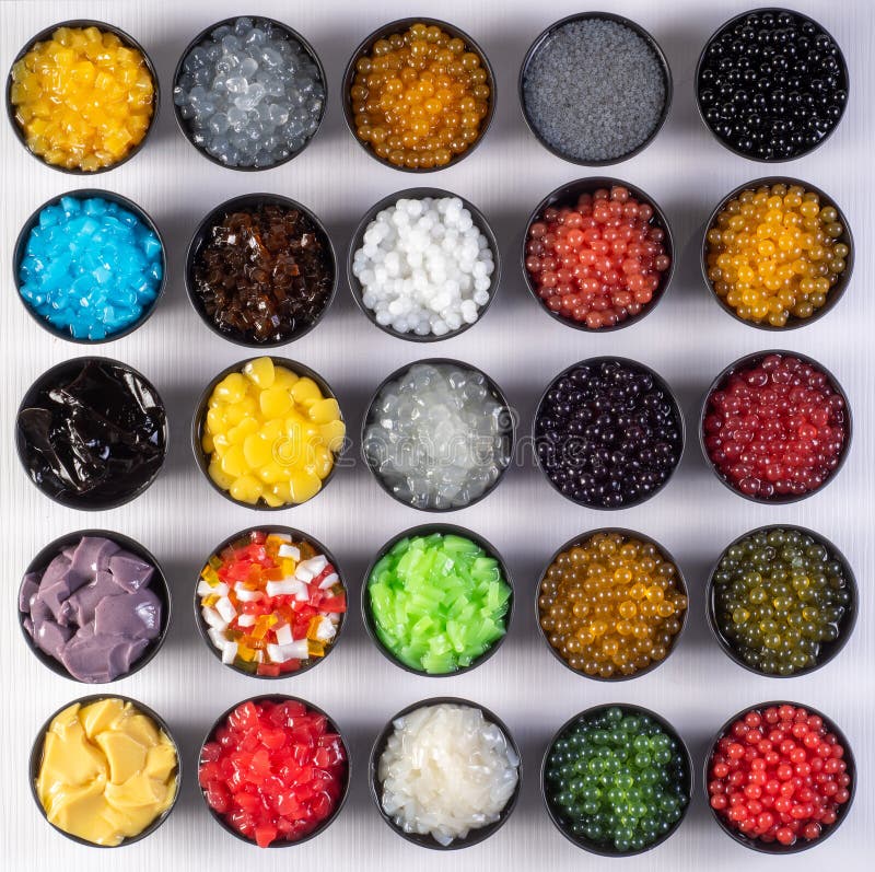 Boba of All Different Types and Colors of Display in Cups Stock Image ...