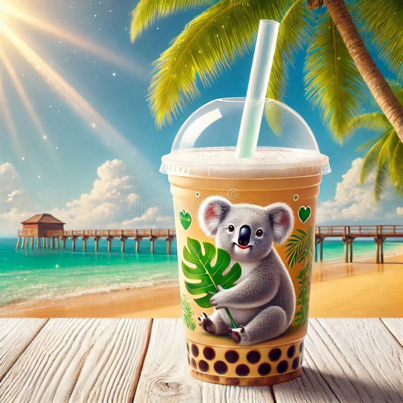 Boba Drink Design with a Koala Image Stock Illustration - Illustration ...