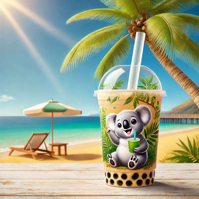 Boba Drink Design with a Koala Image Stock Illustration - Illustration ...