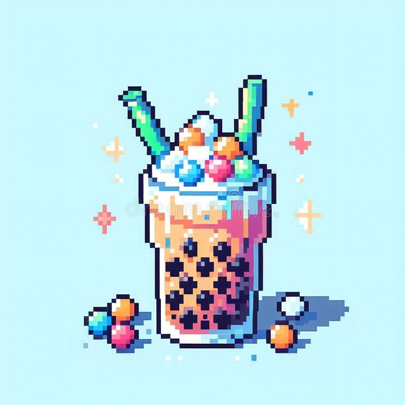 Boba Milk Tea Ice Illustrator Design, Pixel Art Stock Illustration ...
