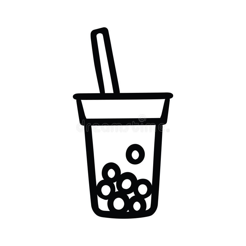 Boba Tea or Bubble Tea Icon Hand Drawn Black and White Thick Lines SVG ...