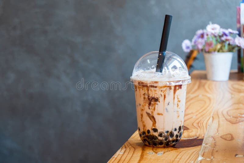 Boba Tea,Bubble Tea on Wooden Table Stock Image - Image of cold ...