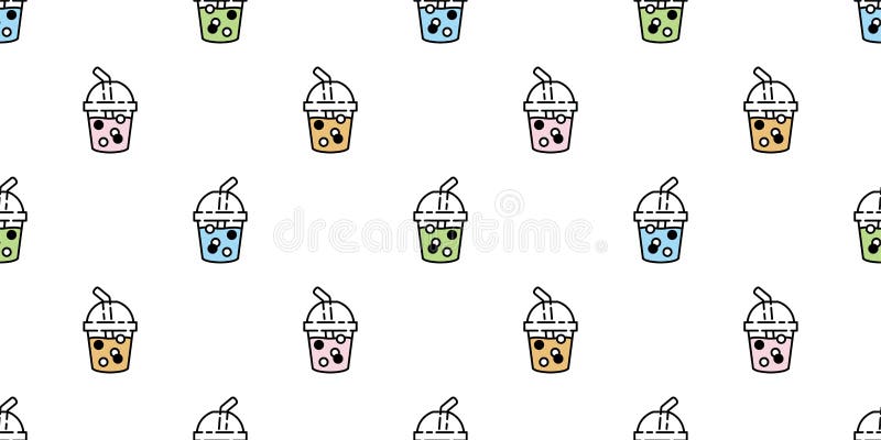 Boba Tea Seamless Pattern Vector Bubble Milk Tea Scarf Isolated Repeat ...