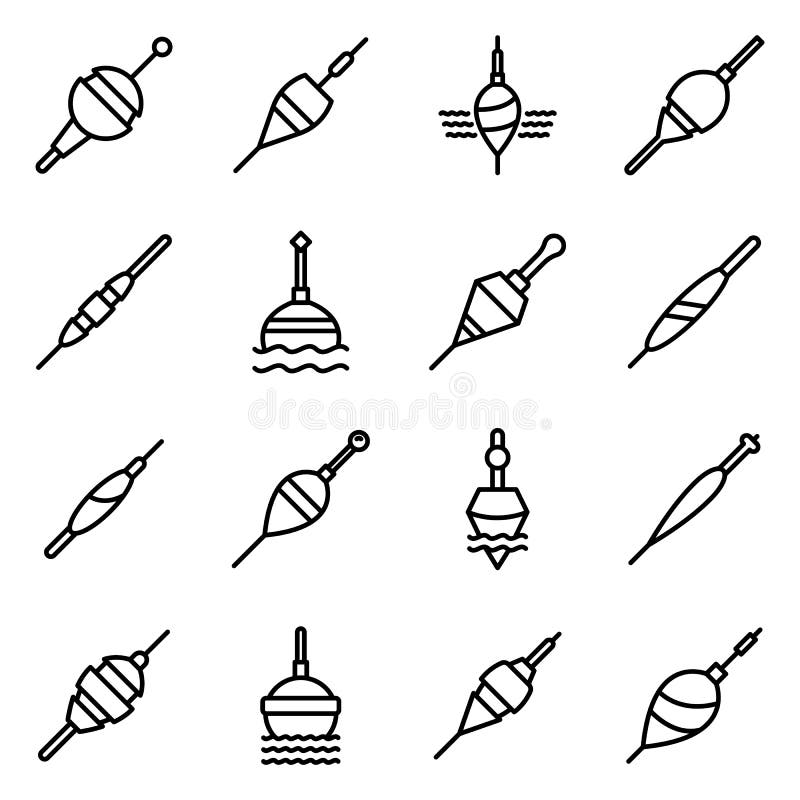 Bobber Icons Set, Outline Style Stock Vector - Illustration of lure ...