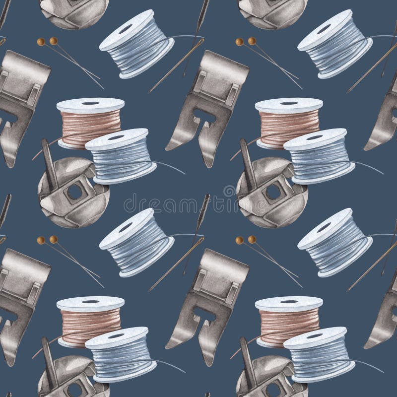 Bobbin Case and Spools of Sewing Thread. Seamless Pattern of Sewing ...