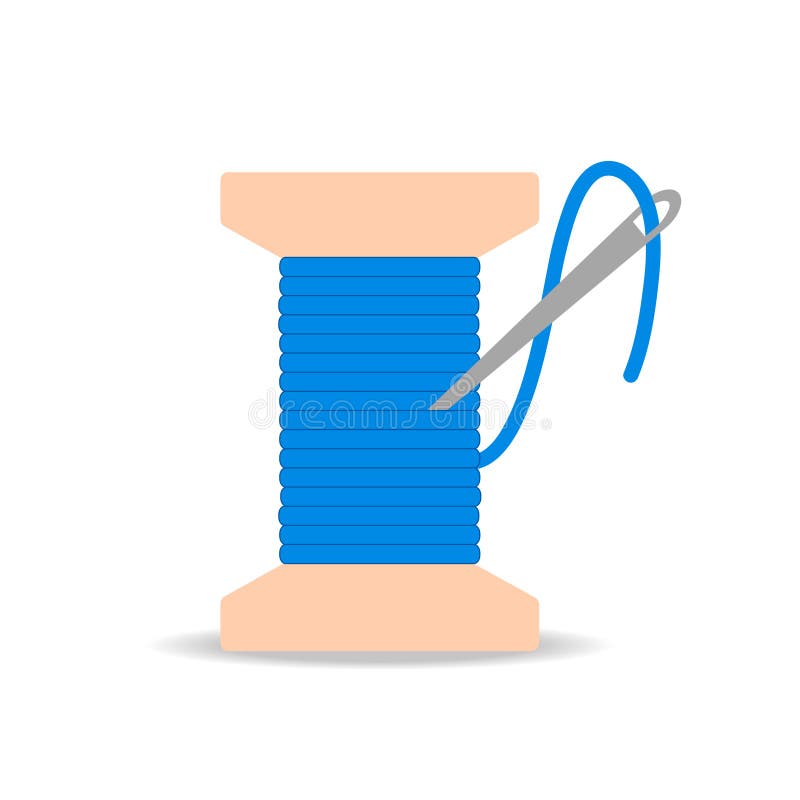 Bobbin With Needle And Blue Thread Icon Flat Stock Vector Illus Stock