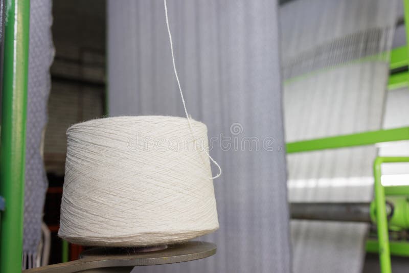 Bobbin of White Woolen Threads in Production, Weaving Machine, Cotton ...