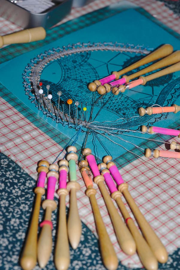 Realization of a Bobbin Lace Work Stock Photo - Image of coils, vintage ...
