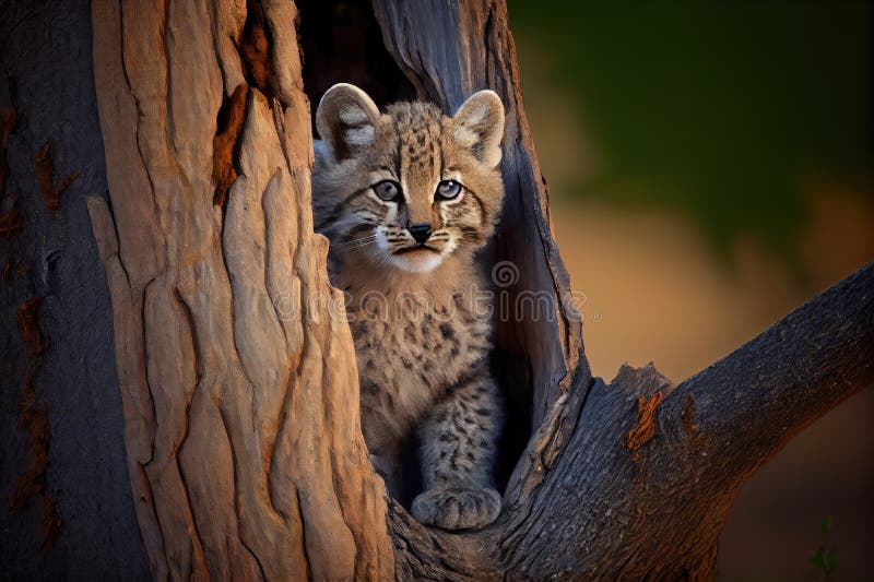 Bobcat Cub Climbing Tree Trunk Stock Illustration - Illustration of ...