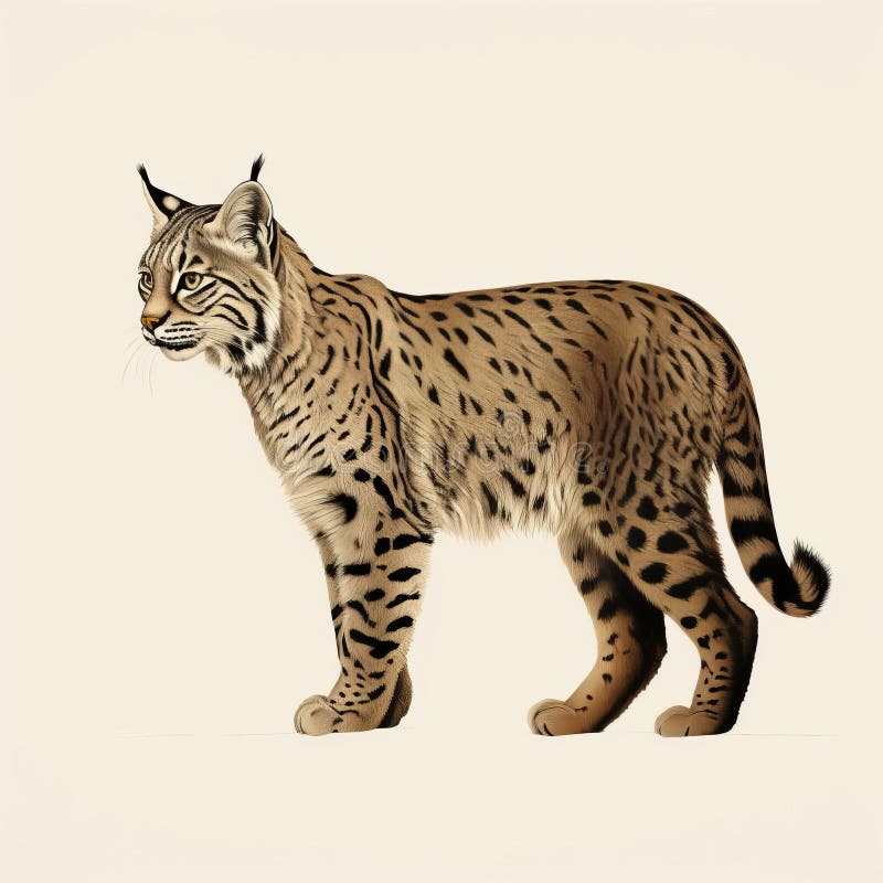 Bobcat Line Drawing with Distinct Black-tipped Tail - Unique Art ...