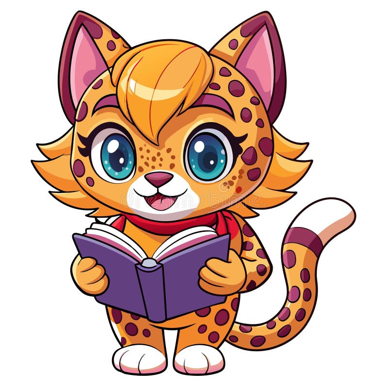 Bobcat Leopard Reading Vector Kawaii Stock Vector - Illustration of ...