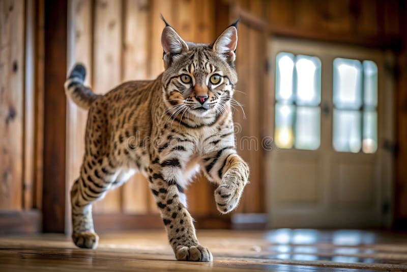 Bobcat leopard runs room stock illustration. Illustration of background ...