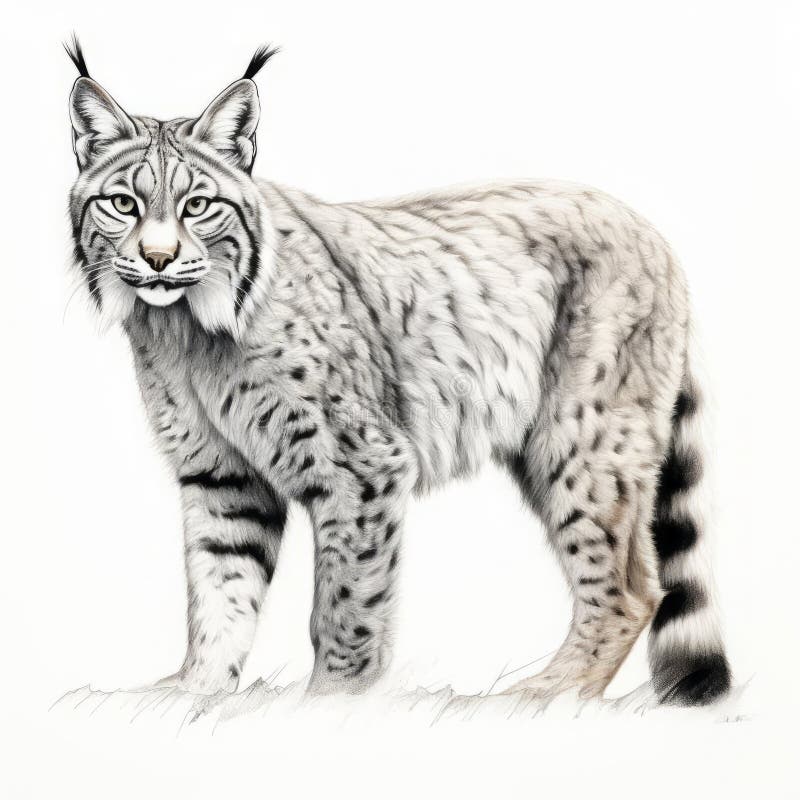 Bobcat Line Drawing: White Background with Tail To the Right Stock ...
