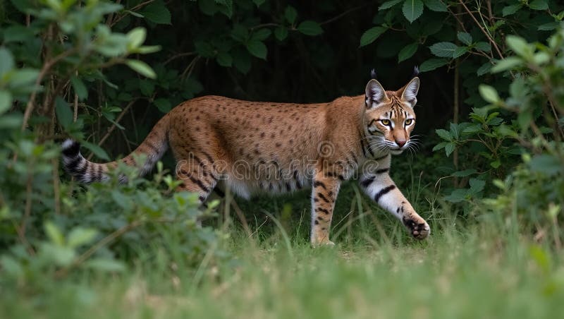 Bobcat Stalking through Dense Thickets Tail Twitching Hunting Prey ...