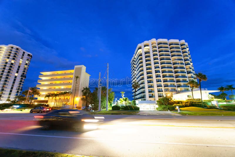 Boca Raton Streets at Night, Florida Stock Image - Image of blue ...
