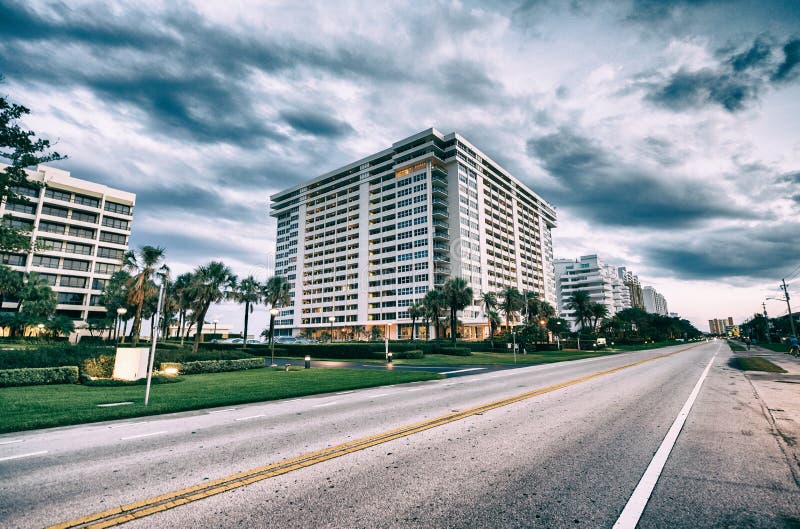 Boca Raton at Sunset, Florida. Road,trees and Buildings Stock Photo ...