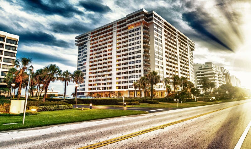Boca Raton at Sunset, Florida. Road,trees and Buildings Stock Image ...