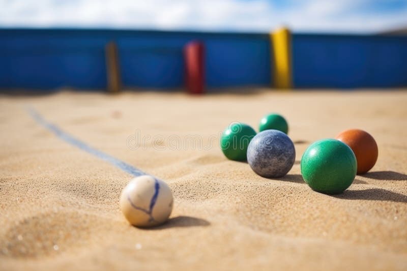 Bocce Balls and a Small Jack on a Sand Court Stock Illustration ...