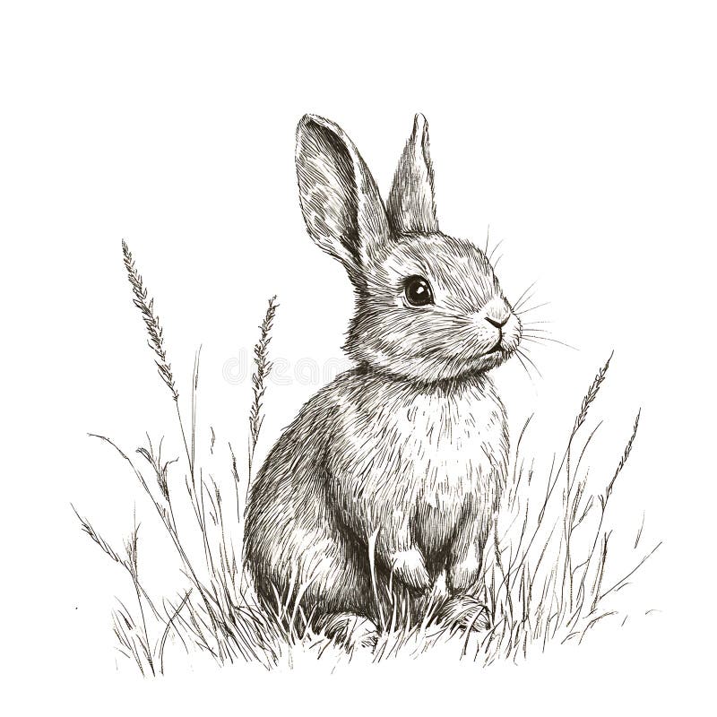 Boceto De Un Conejo Sentado En La Hierba Stock de ilustración ...
