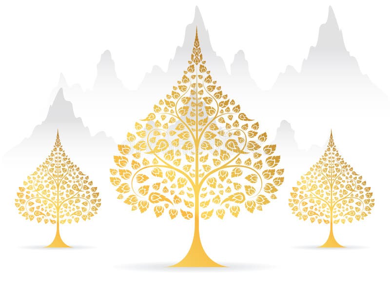 Bodhi Tree and Leaf Gold Color of Thai Tradition Stock Vector ...