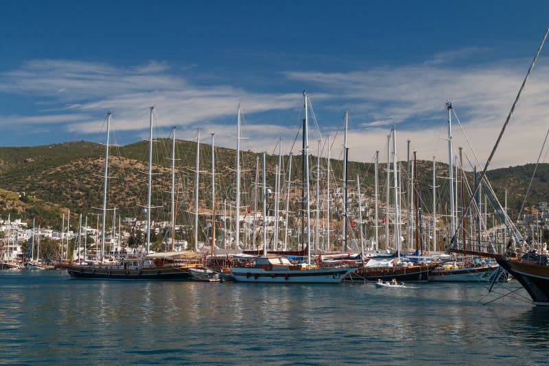 Ships in the bay of Bodrum editorial image. Image of rope - 126915790