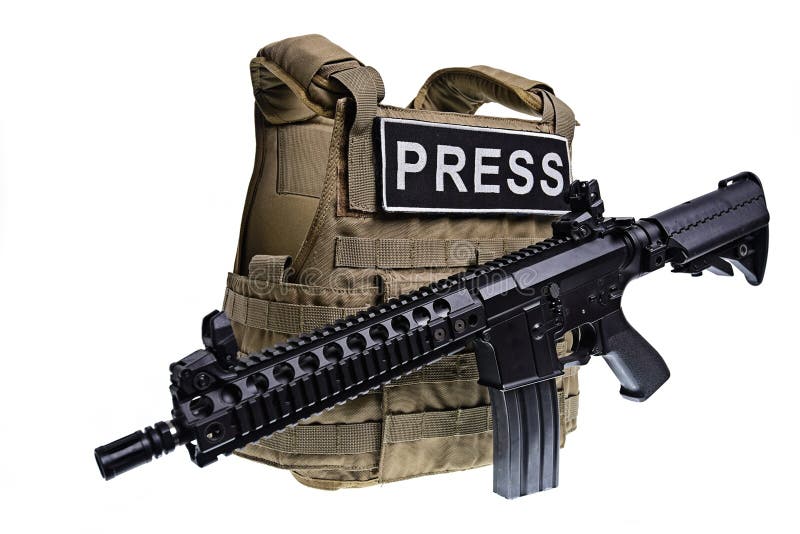 Body armor and assault rifle isolated, Bulletproof vest with patch ...