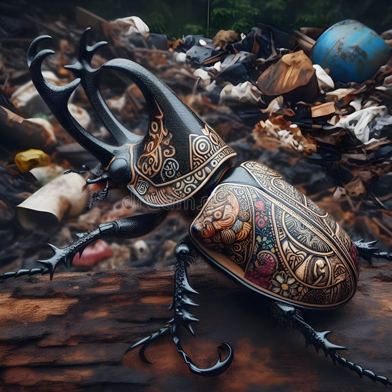 The Body of the Beetle is Decorated with Various Patterns. Stock ...