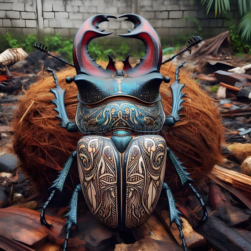 The Body of the Beetle is Decorated with Various Patterns. Stock ...