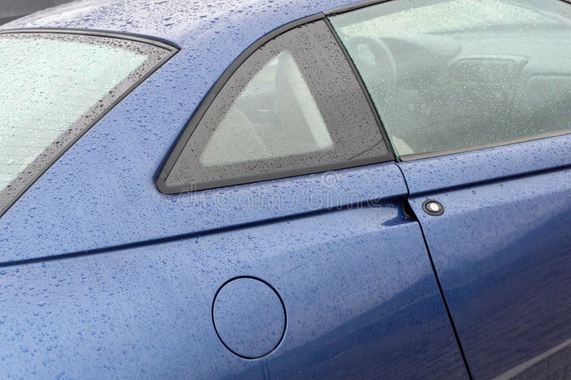 The Body of a Blue Car Covered with Raindrops Stock Photo - Image of ...