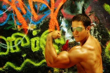 Body Builder Against Graffiti Stock Image - Image of alone, hunk: 6793759