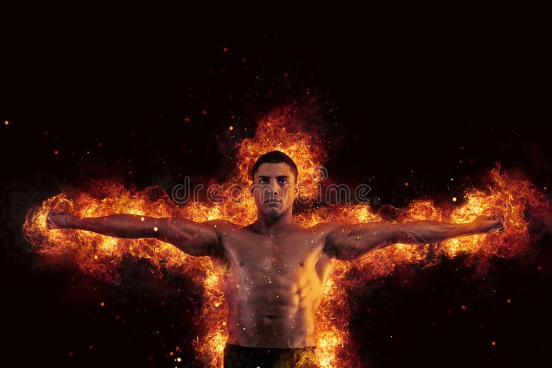 Muscular of a Body Building Trainer with Fire Stock Photo - Image of ...