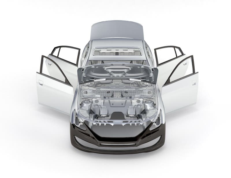 Body Car with No Wheel Front View on White Background 3d Stock ...