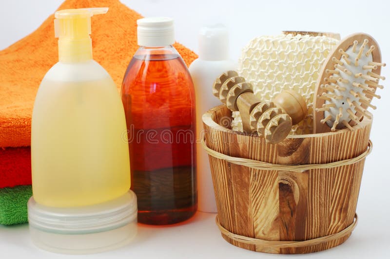 Body care items and towels stock image. Image of aroma - 13686267