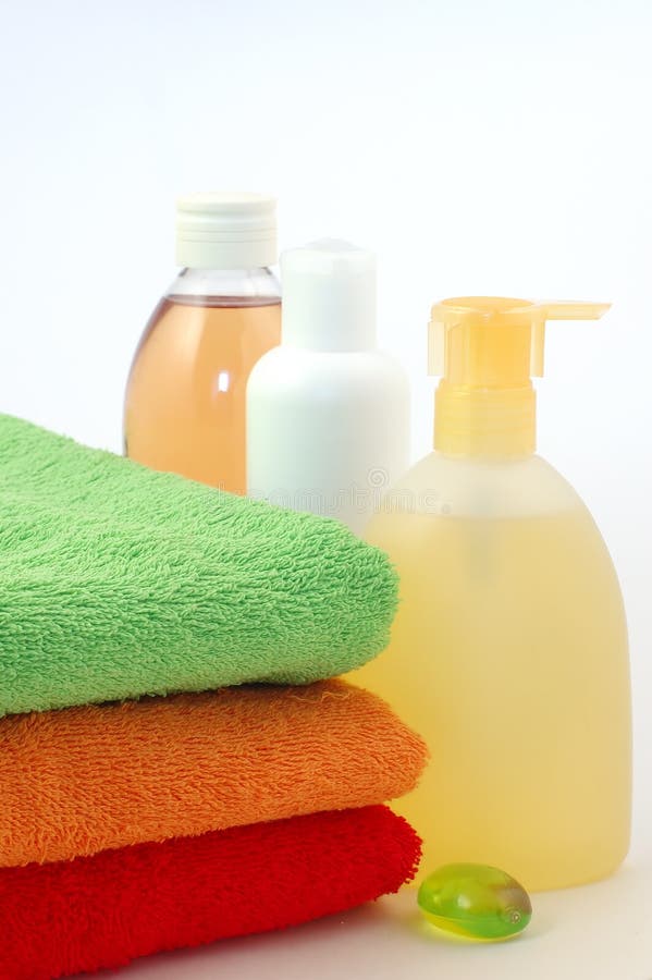 Body care items and towels stock photo. Image of organic - 13686372